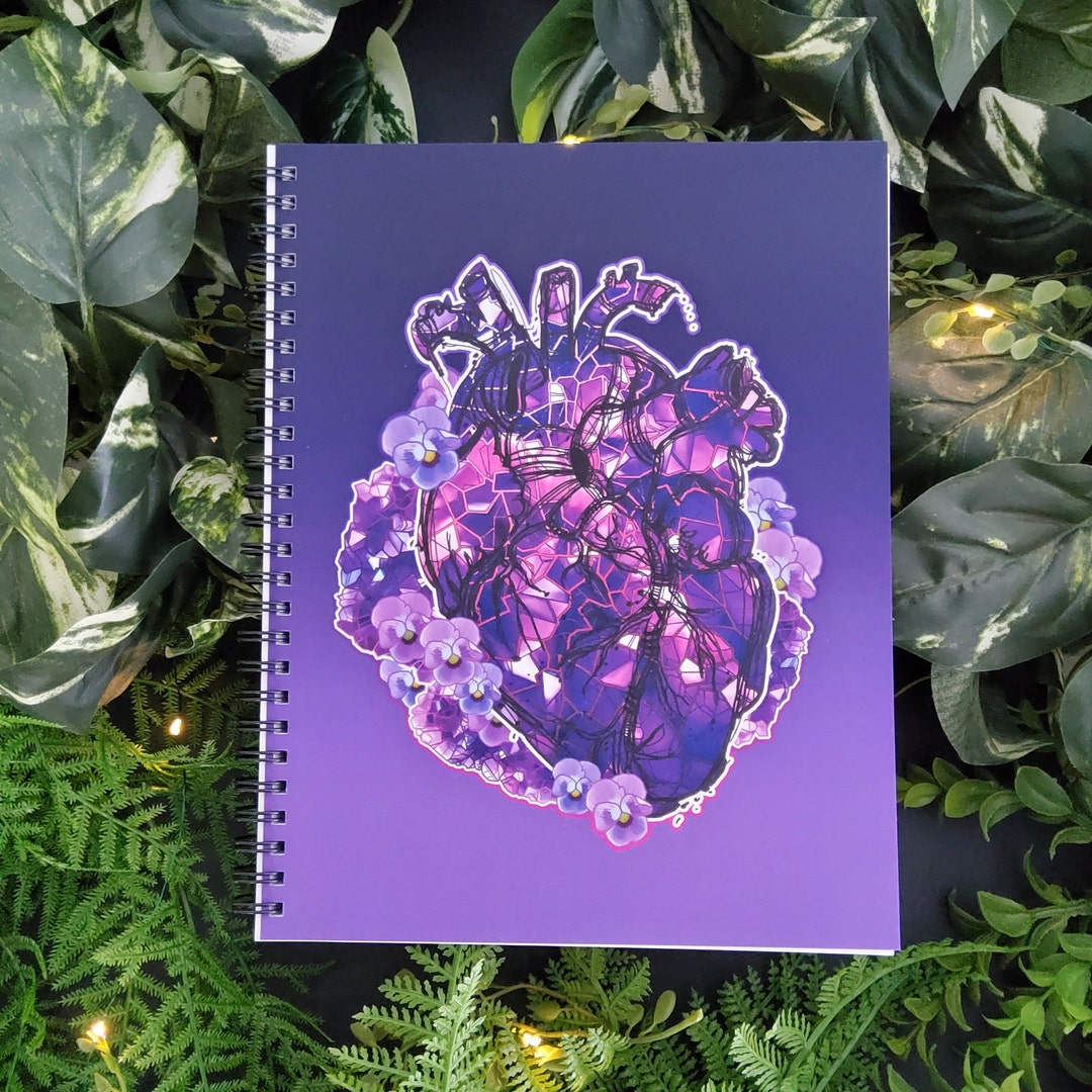 SPIRAL NOTEBOOK : Amethyst Crystal Heart Spiral With College Ruled ...