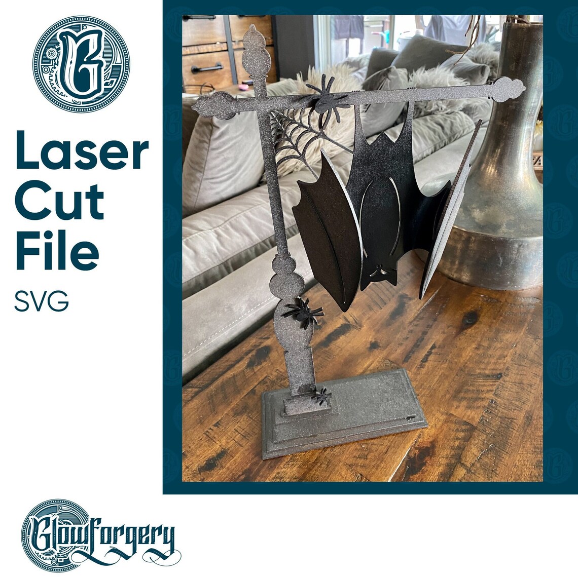 Spooky Signpost With 3D Hanging Bat / Digital Laser Cut SVG - Etsy