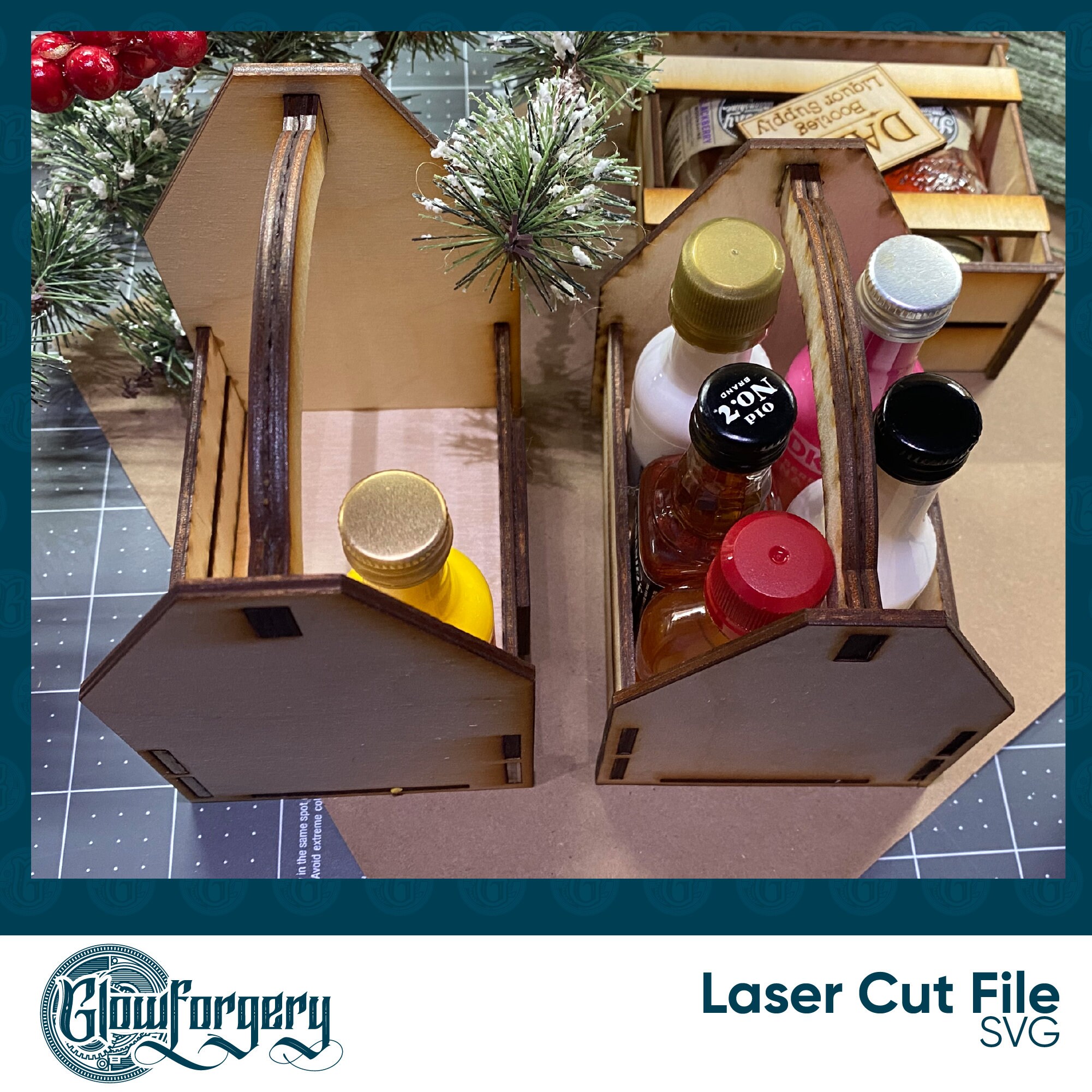 Mini Liquor Bottle Caddy Set / Digital Laser Cut SVG File / Glowforge ...