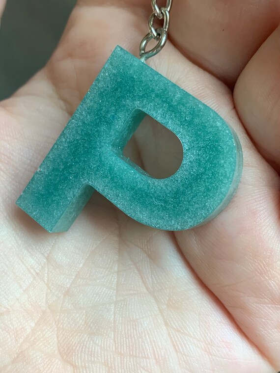 Cloudy Mint Resin Keychain Letter P | Etsy