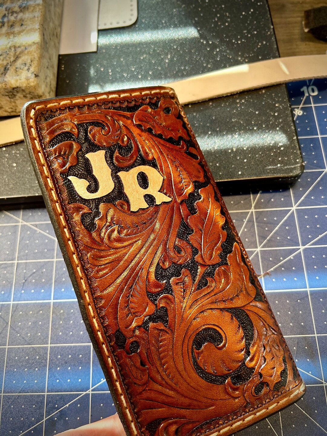 Custom Tooled Leather Wallet, Checkbook Cover, Genuine Leather - Etsy