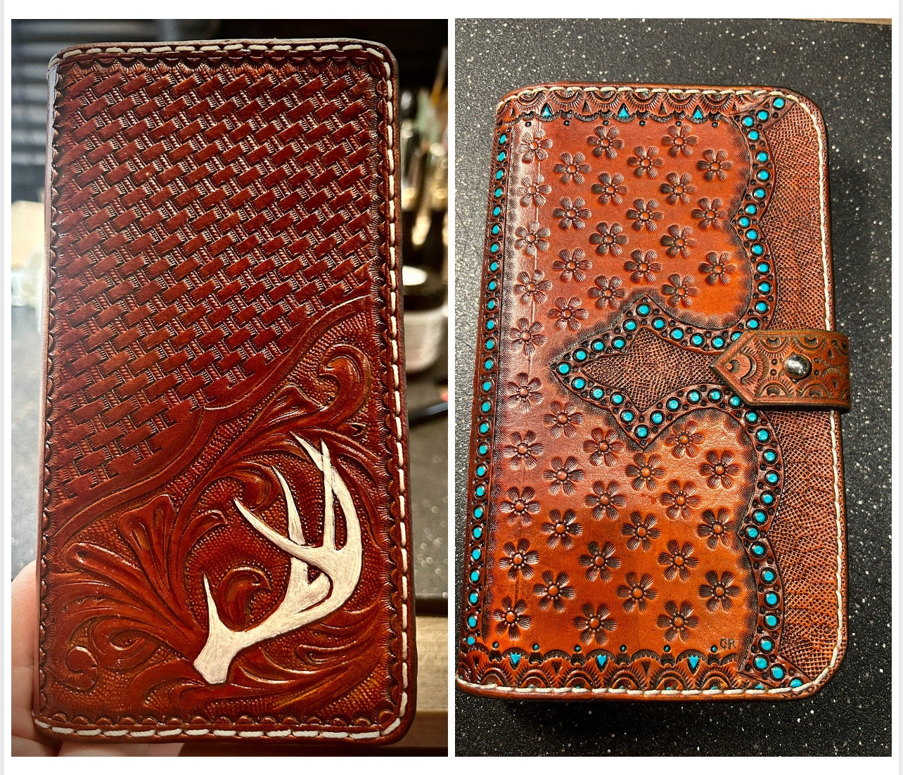 Custom Tooled Leather Wallet, Checkbook Cover, Genuine Leather - Etsy