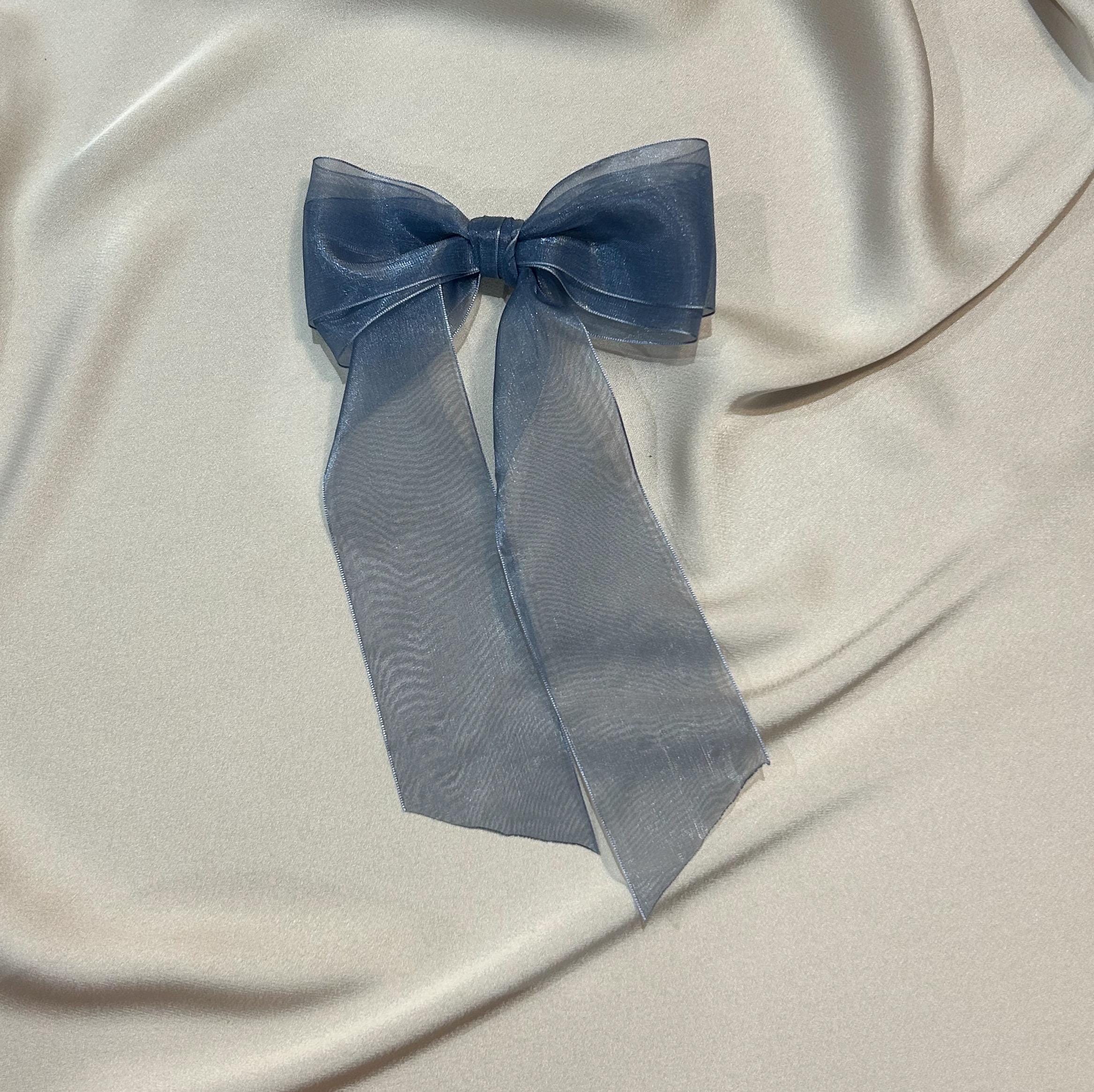 Silver/blue Tinted Organza Ribbon Coquette Aesthetic Hair Bow Clip - Etsy