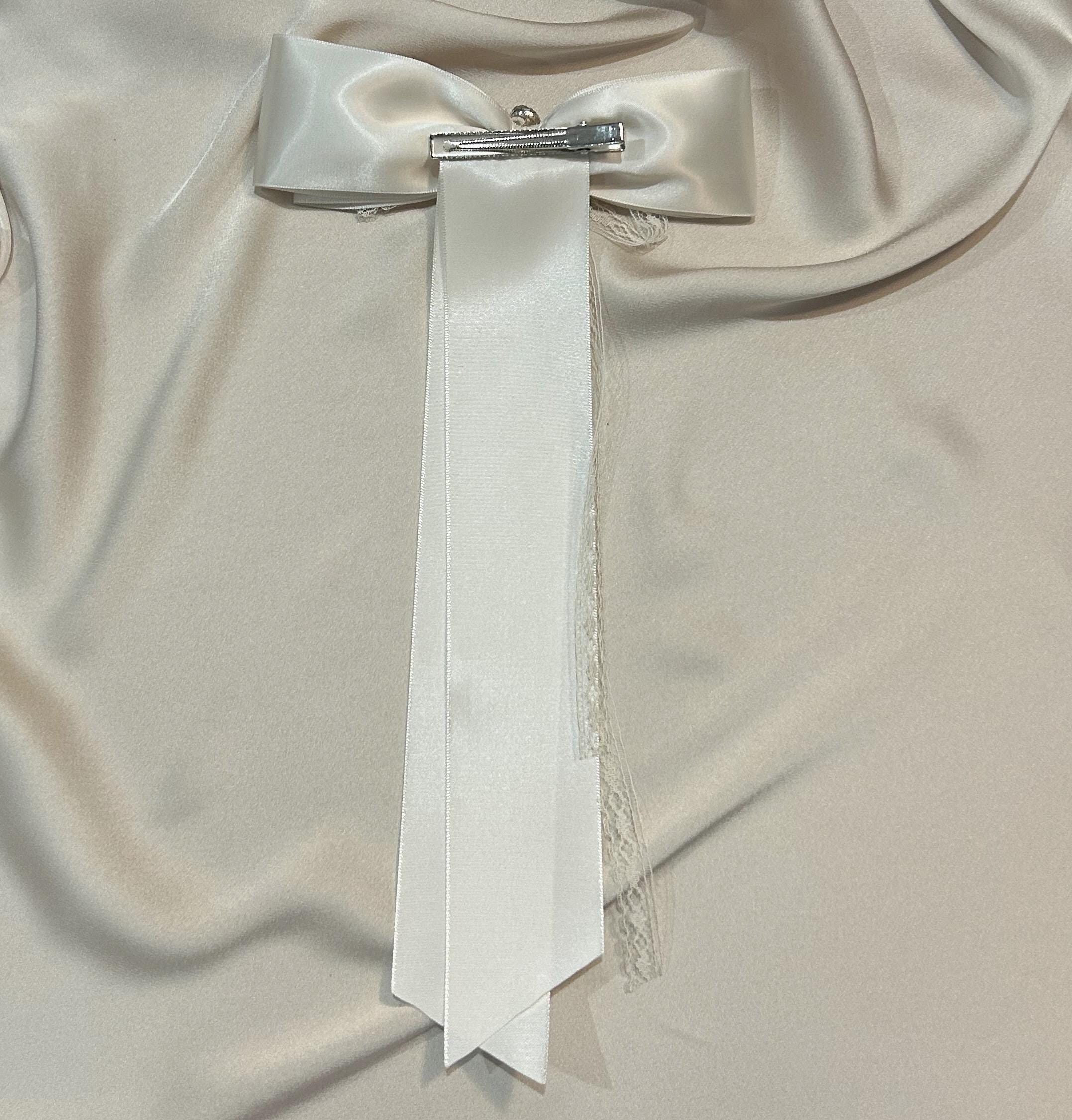 White Satin and Lace Coquette Hair Bow Clip With Pearl Accents - Etsy