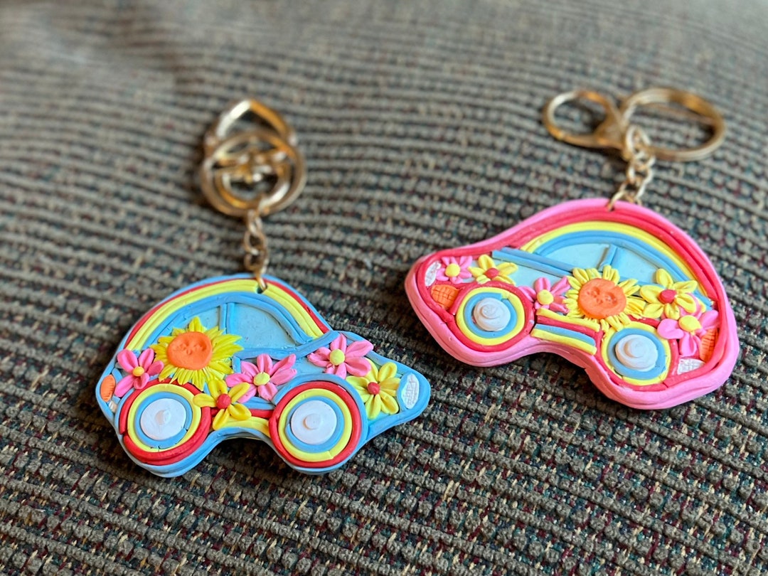 Hippie Car Keychain | VW Beetle - Vintage 60s 70s Style Polymer Clay ...