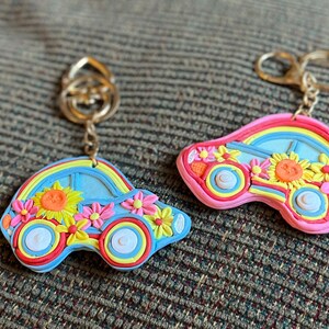 Hippie Car Keychain | VW Beetle - Vintage 60s 70s Style Polymer Clay ...