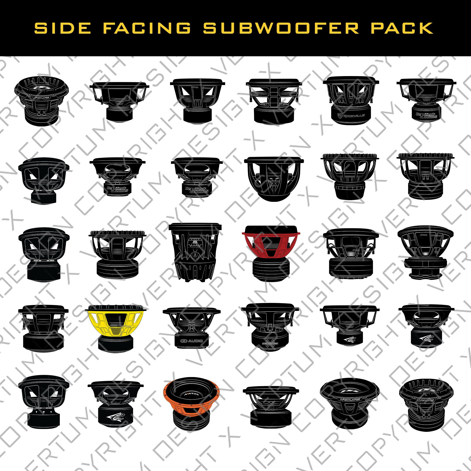 SPECIAL Pack of All Side Facing Subwoofers Vector Designs - Audio ...