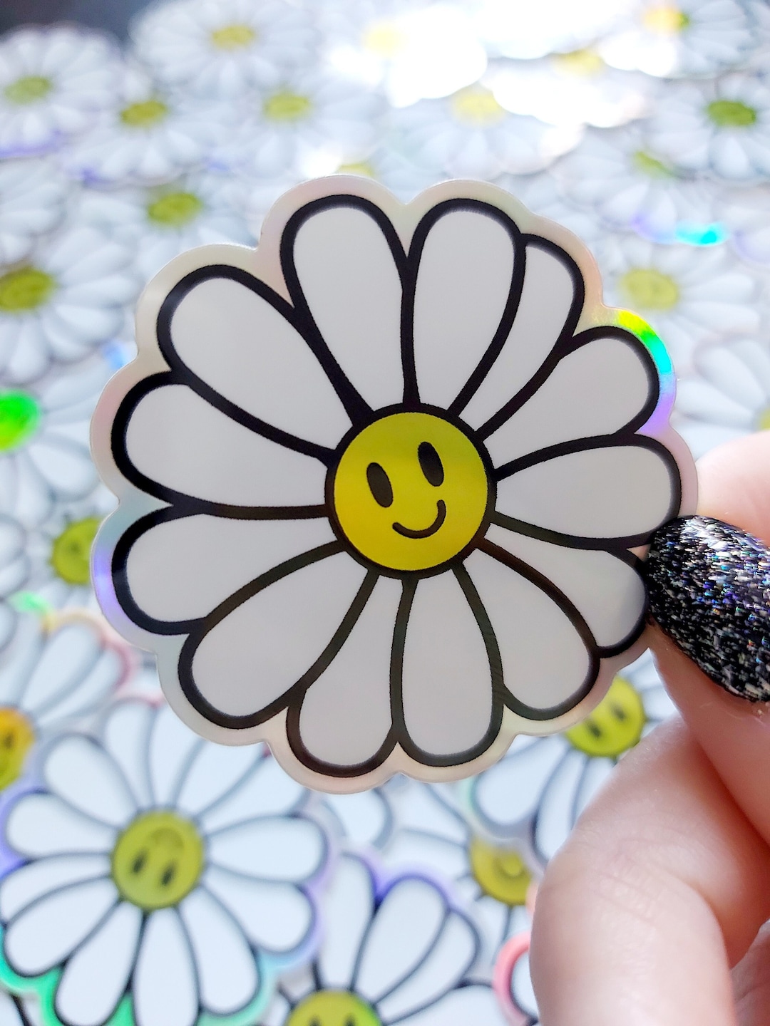 Holographic Daisy Flower Smile X2 Vinyl Sticker 5x5cm - Etsy