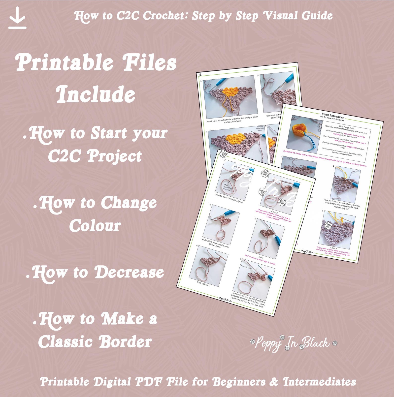 How to C2C Crochet - A Step by Step Visual Guide (printable PDF File ...