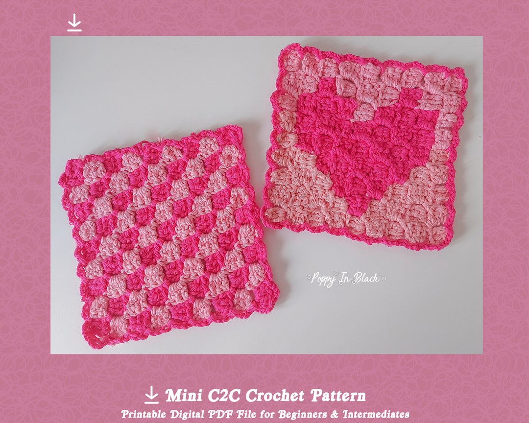 Heart & Checkerboard Mini C2C Pattern Crochet Basics Printable PDF - Etsy