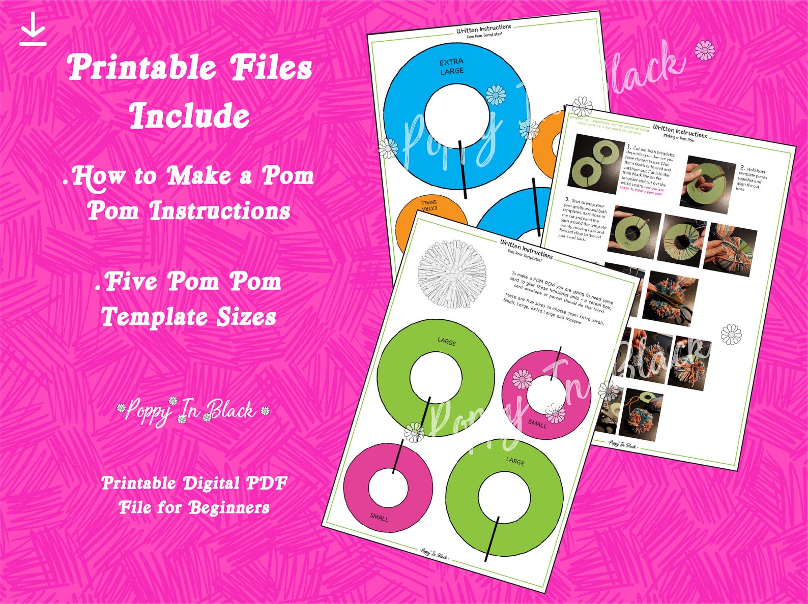 How to Make A Pom Pom - Templates and Instructions - Printable PDF - Etsy