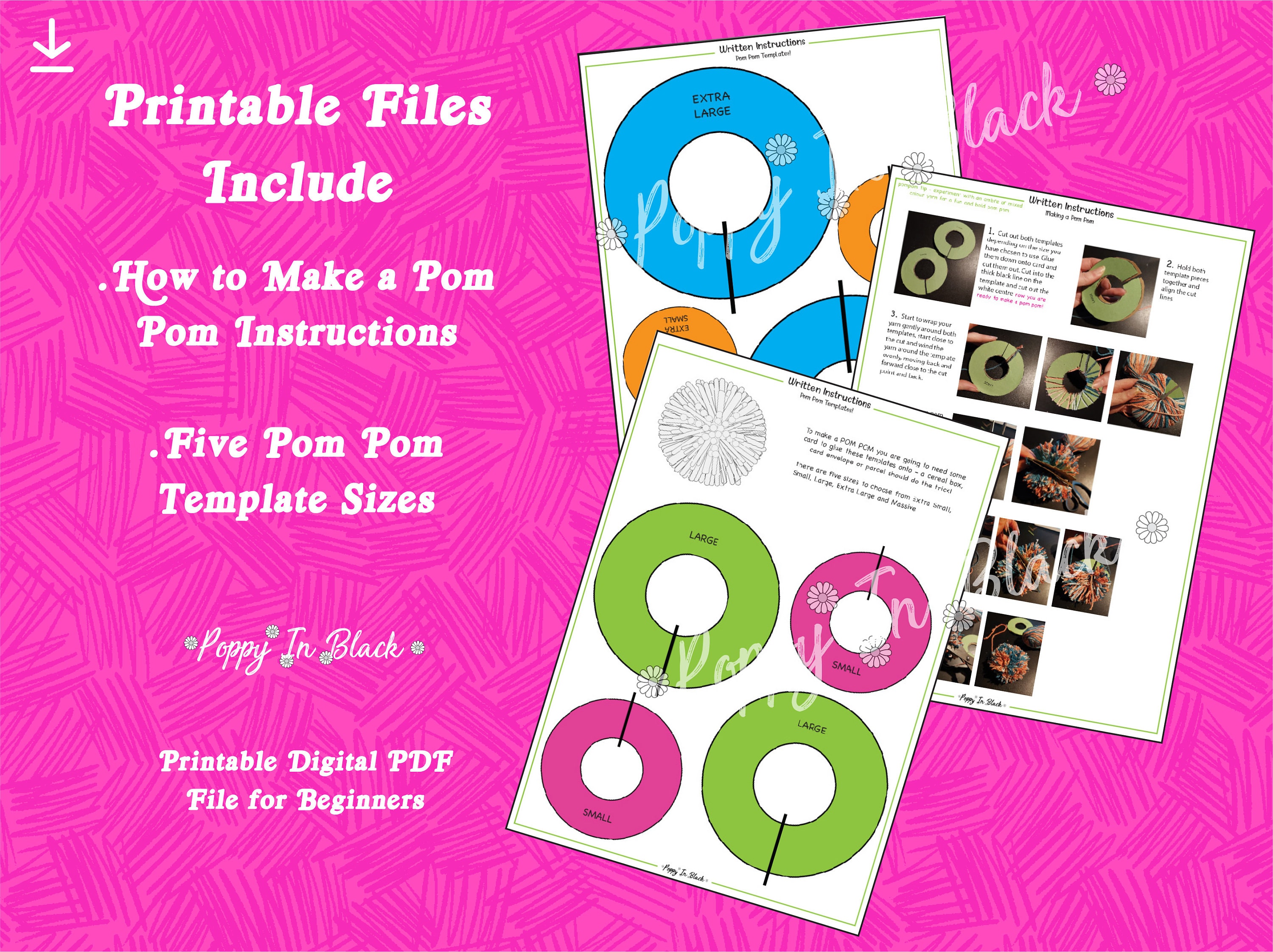 How to Make A Pom Pom - Templates and Instructions - Printable PDF - Etsy