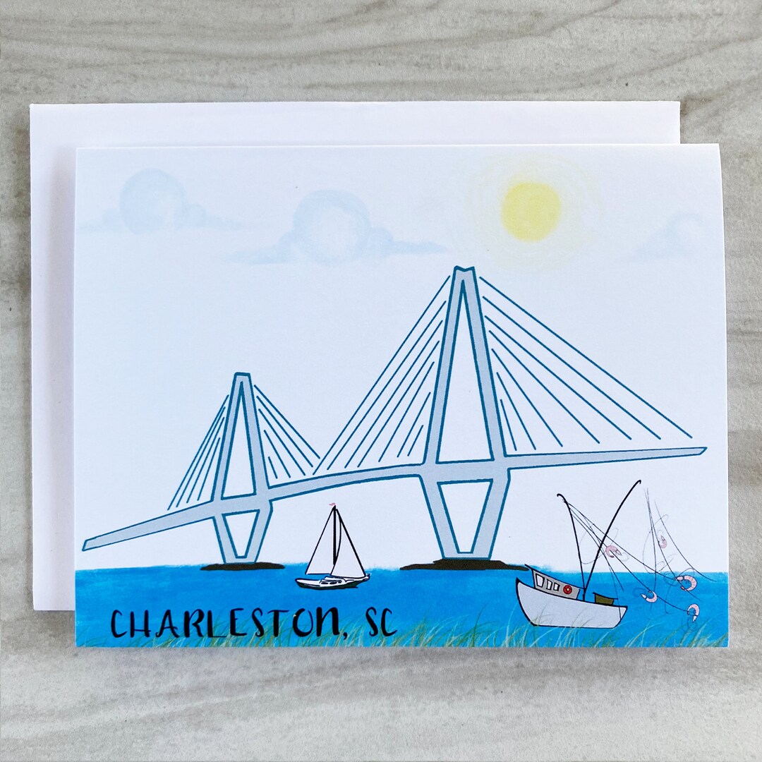 Charleston Harbor Ravenel Bridge Card - Etsy