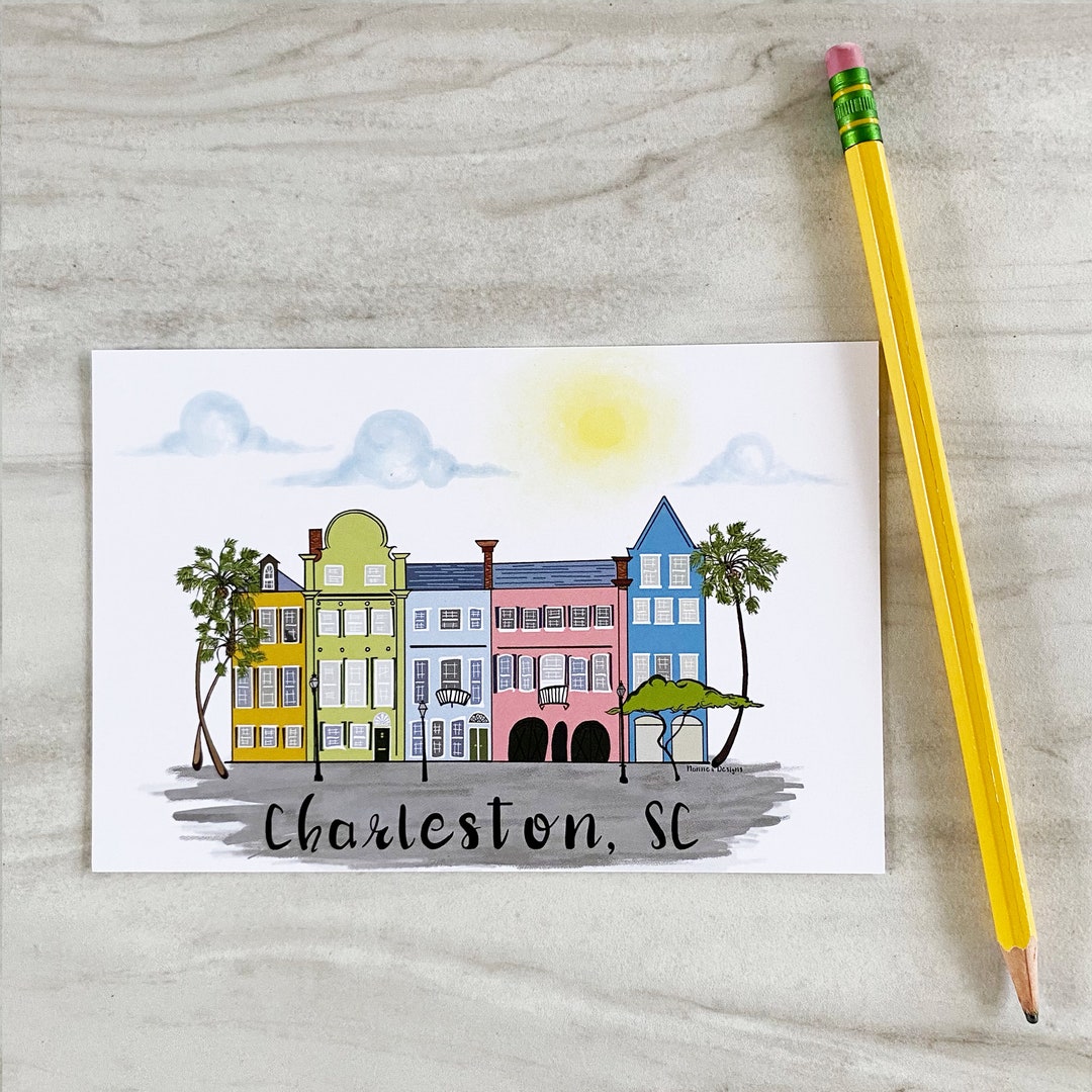 Charleston Rainbow Row Postcard - Etsy