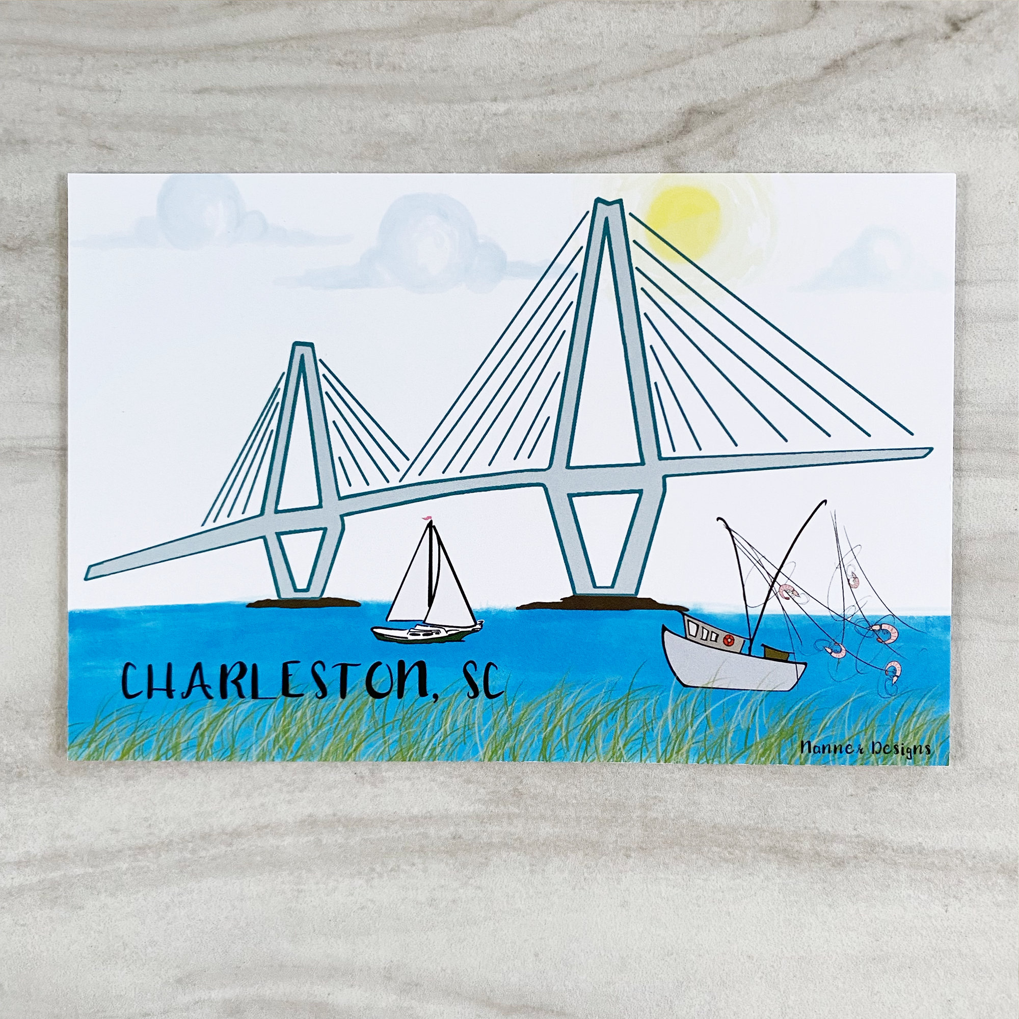 Charleston Harbor Ravenel Bridge Postcard - Etsy