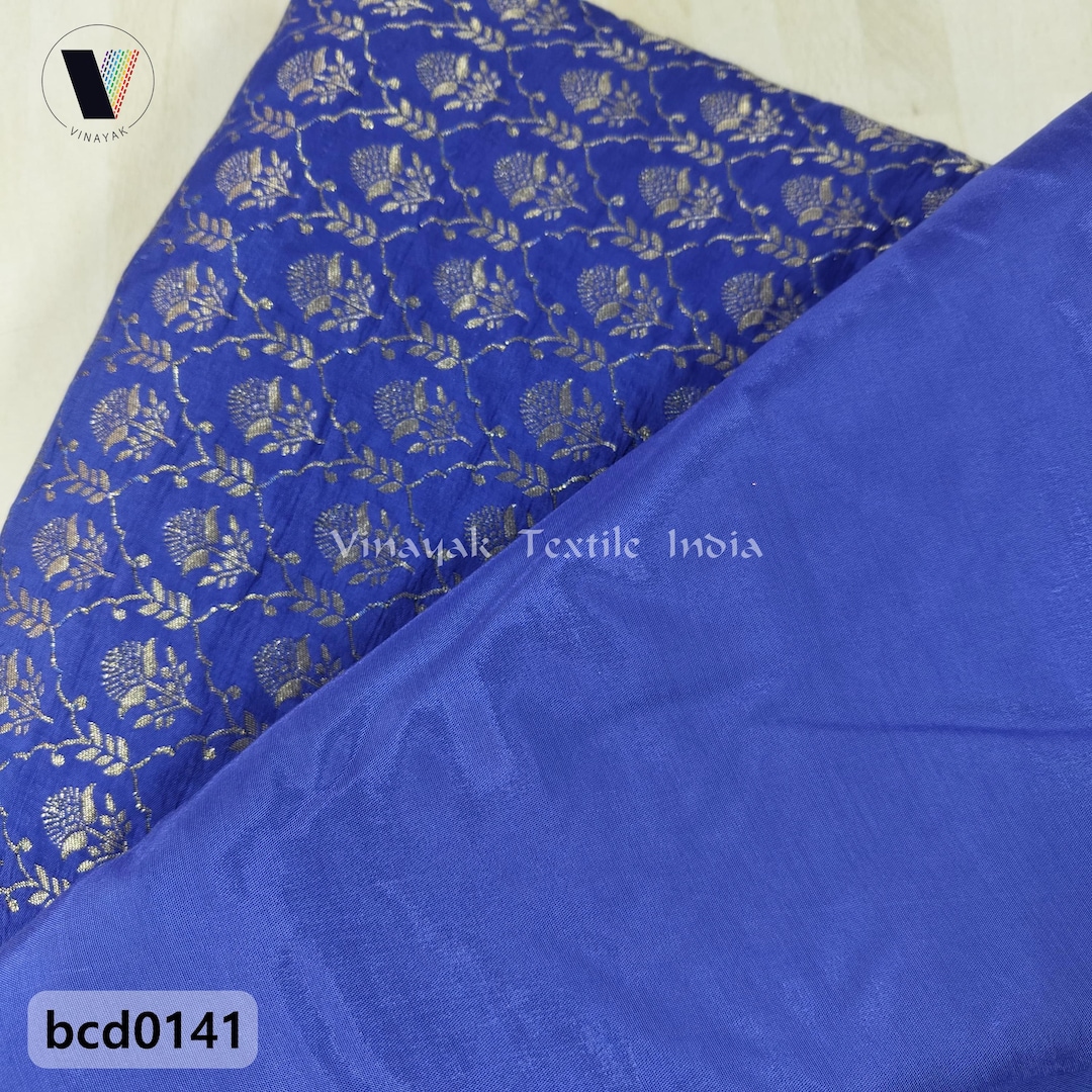 Blue Brocade/plain 46"x by the Yard, Moroccan Pattern, Banaras Brocade ...