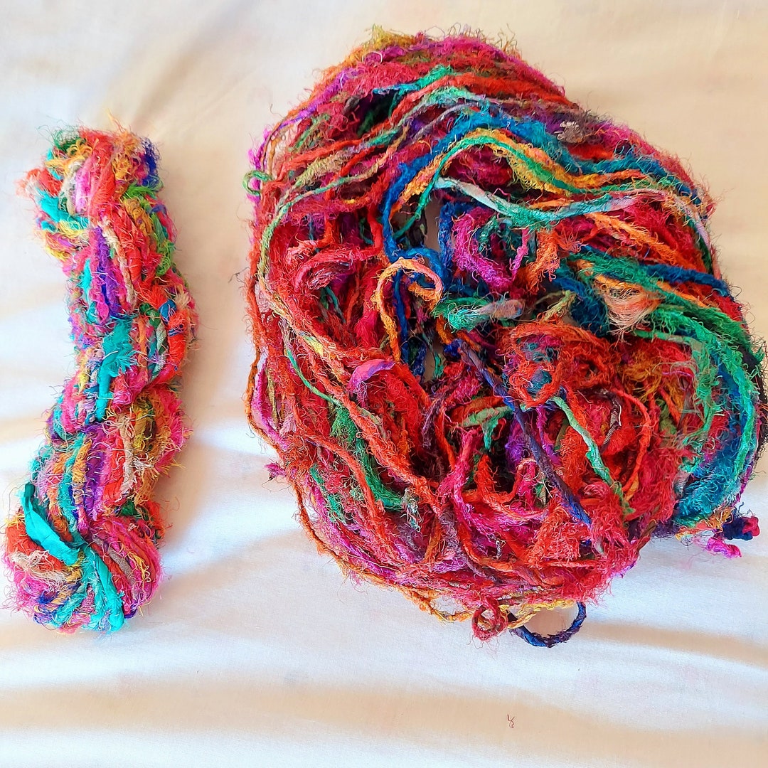 Hilo de fibra de seda sari sin cardar reciclado, hilo multicolor, hilo ...