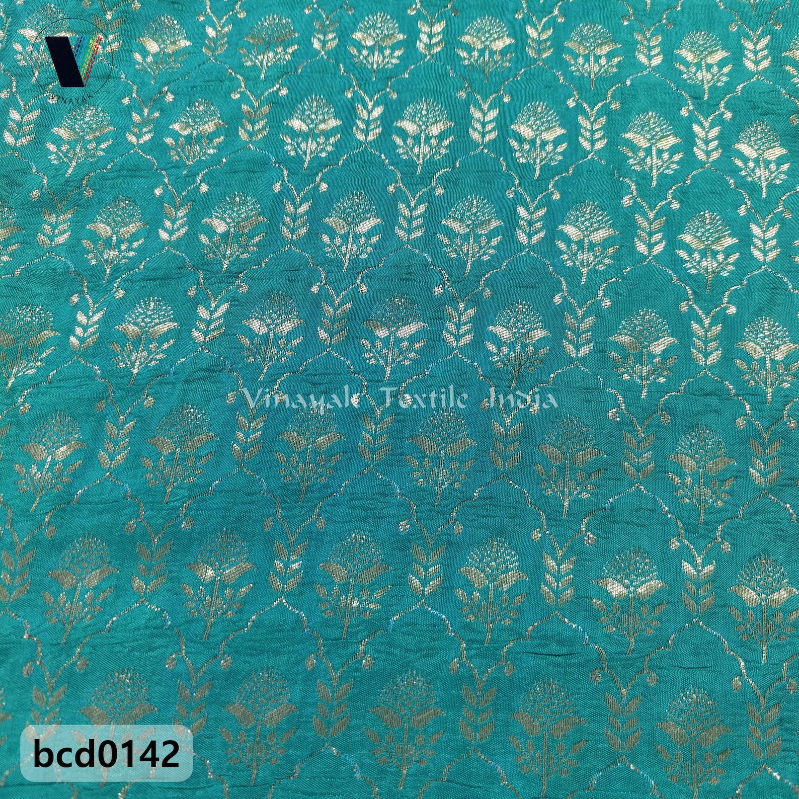 Teal Brocade/plain 46"x by the Yard, Moroccan Pattern, Banaras Brocade ...