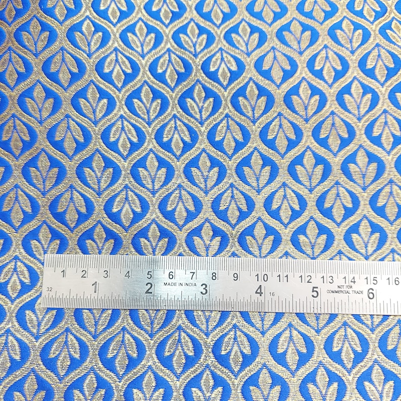 48" Royal Blue Brocade by the Yard, Indian Art Silk Brocade,banarasi ...