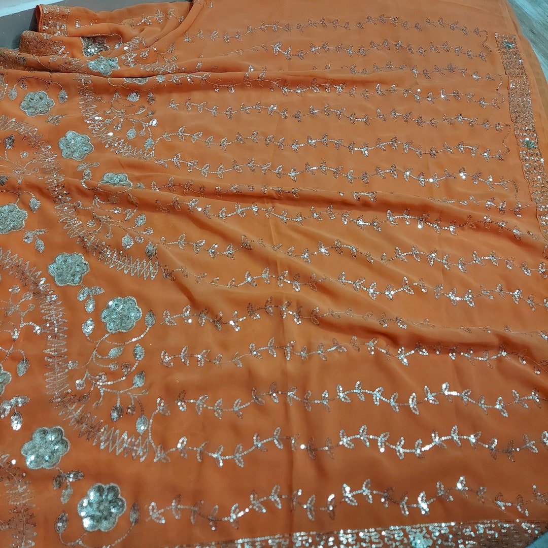 Pastel Peach Dull Gold Embroidered Old/pre-loved Sari, Used Embroidered ...