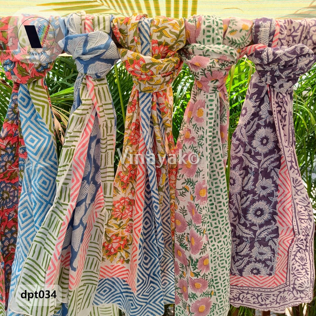 5 Pc Assorted 72"x22" Indian Block Printed Stoles for Women, Women's ...