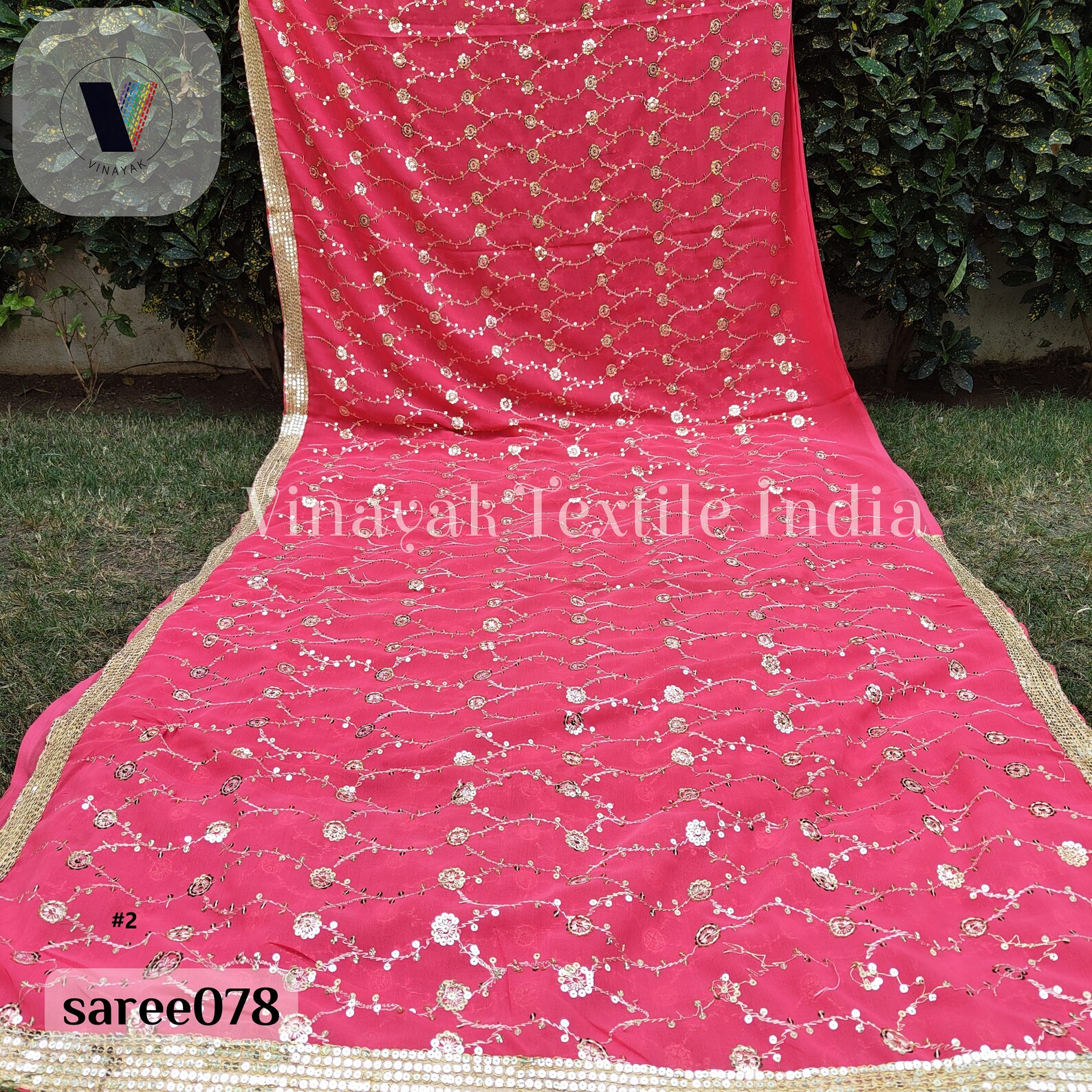 Bright Pink Sequins Thread Beaded Hand Embroidered Old Indian Sari,used ...