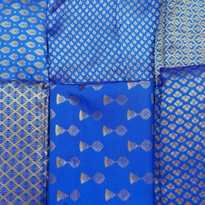 48" Royal Blue Brocade by the Yard, Indian Art Silk Brocade,banarasi ...