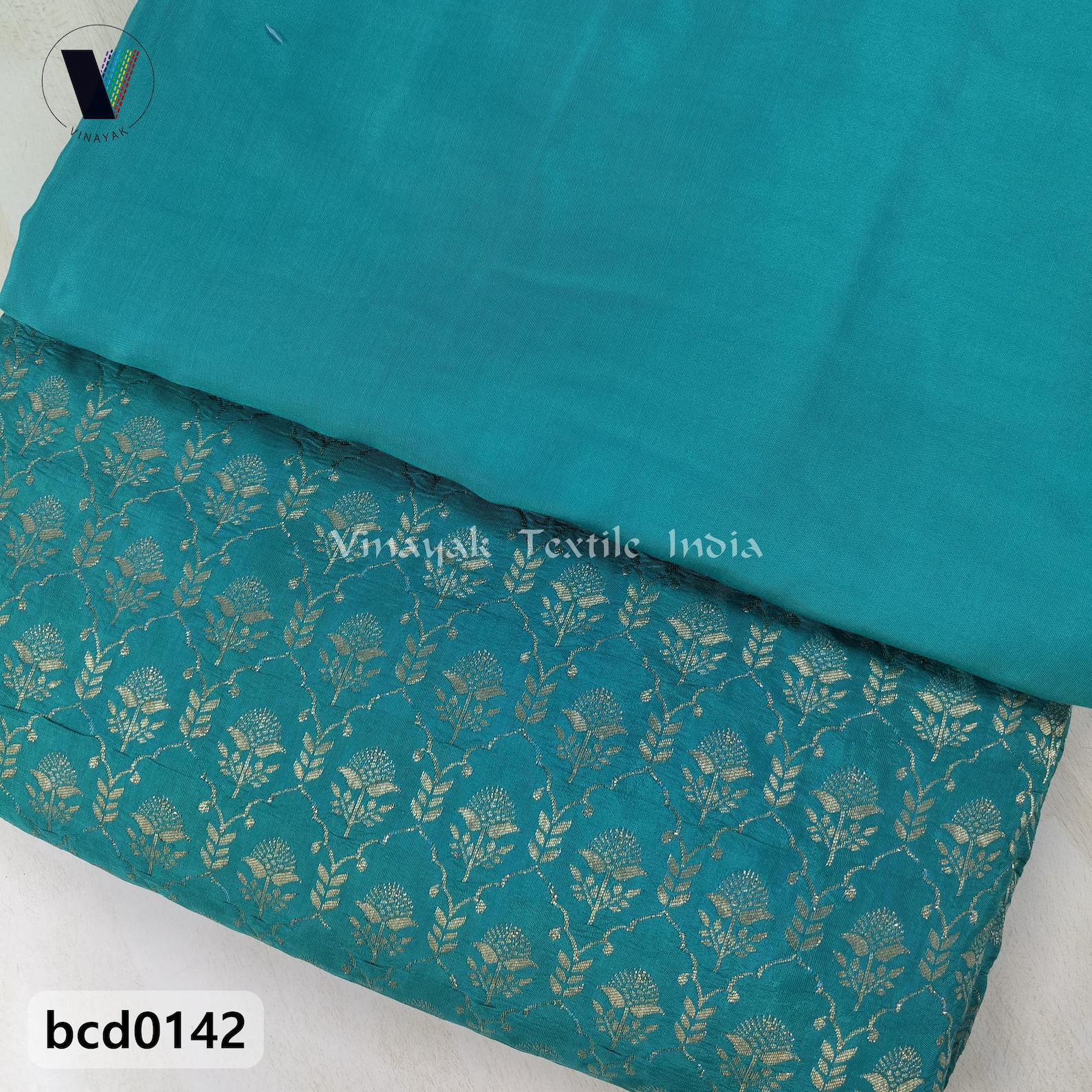Teal Brocade/plain 46"x by the Yard, Moroccan Pattern, Banaras Brocade ...