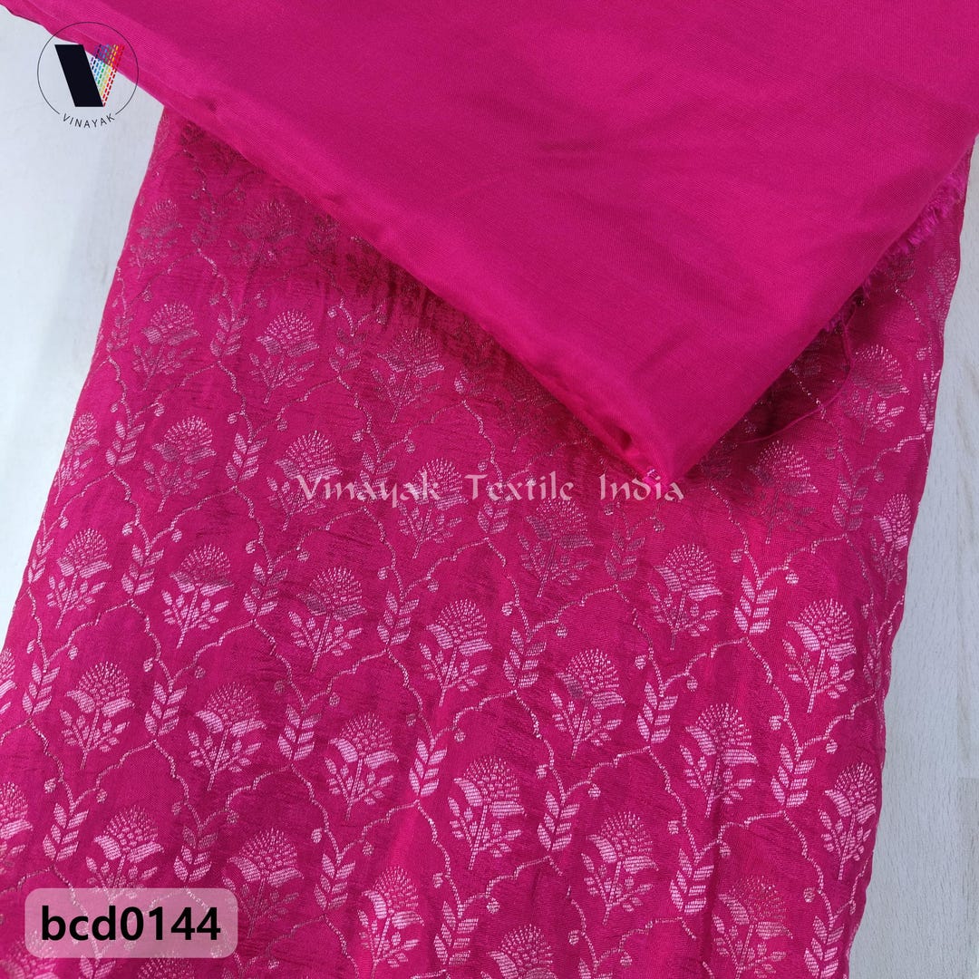 Hot Pink Brocade/plain 46"x by the Yard, Banaras Brocade, DIY Crafting ...