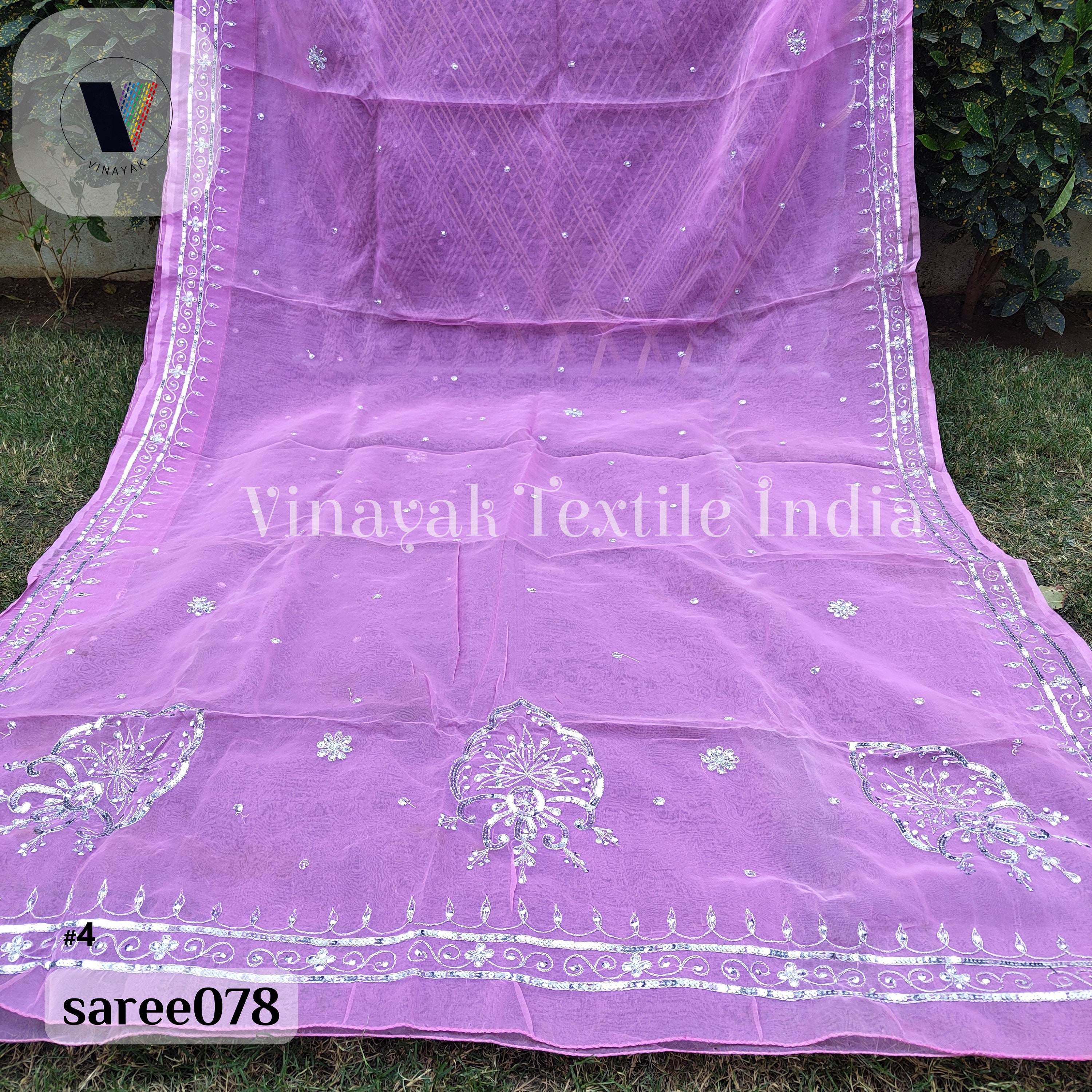 Bright Pink Sequins Thread Beaded Hand Embroidered Old Indian Sari,used ...