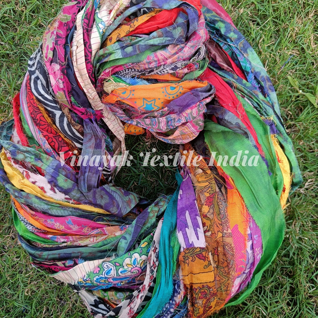 Printed Silk Ribbon Multi Color Assorted Sari Silk Recycled Ribbon ...