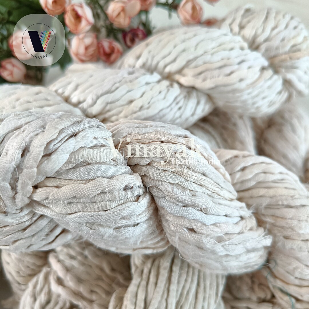 White Dye Able Hammed Recycled Twisting Cord Hammed Sari Silk Ribbon ...
