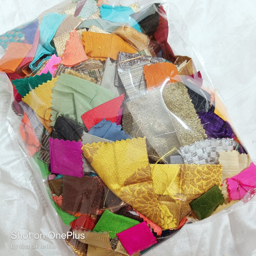400 Gm of Mix Color Assorted Fabric Snippets, Recycled Brocade Scrap ...