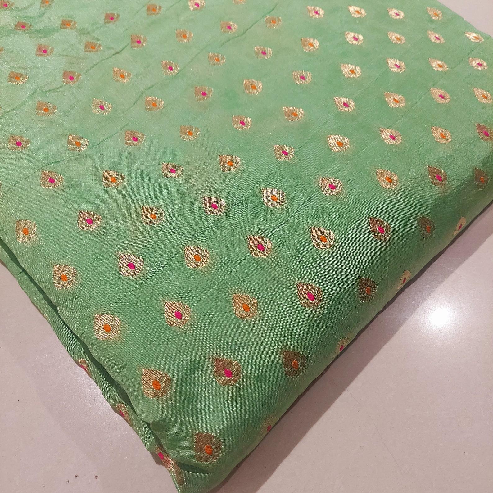 Indian Brocade by Yard, 45"art Silk Brocade, Small Leaf Motif Design ...