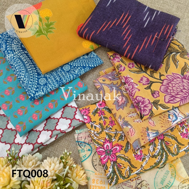 9 Piece Fat Quarters Mix Pattern Cotton Bundle Lot, 21"x 18" Indian ...