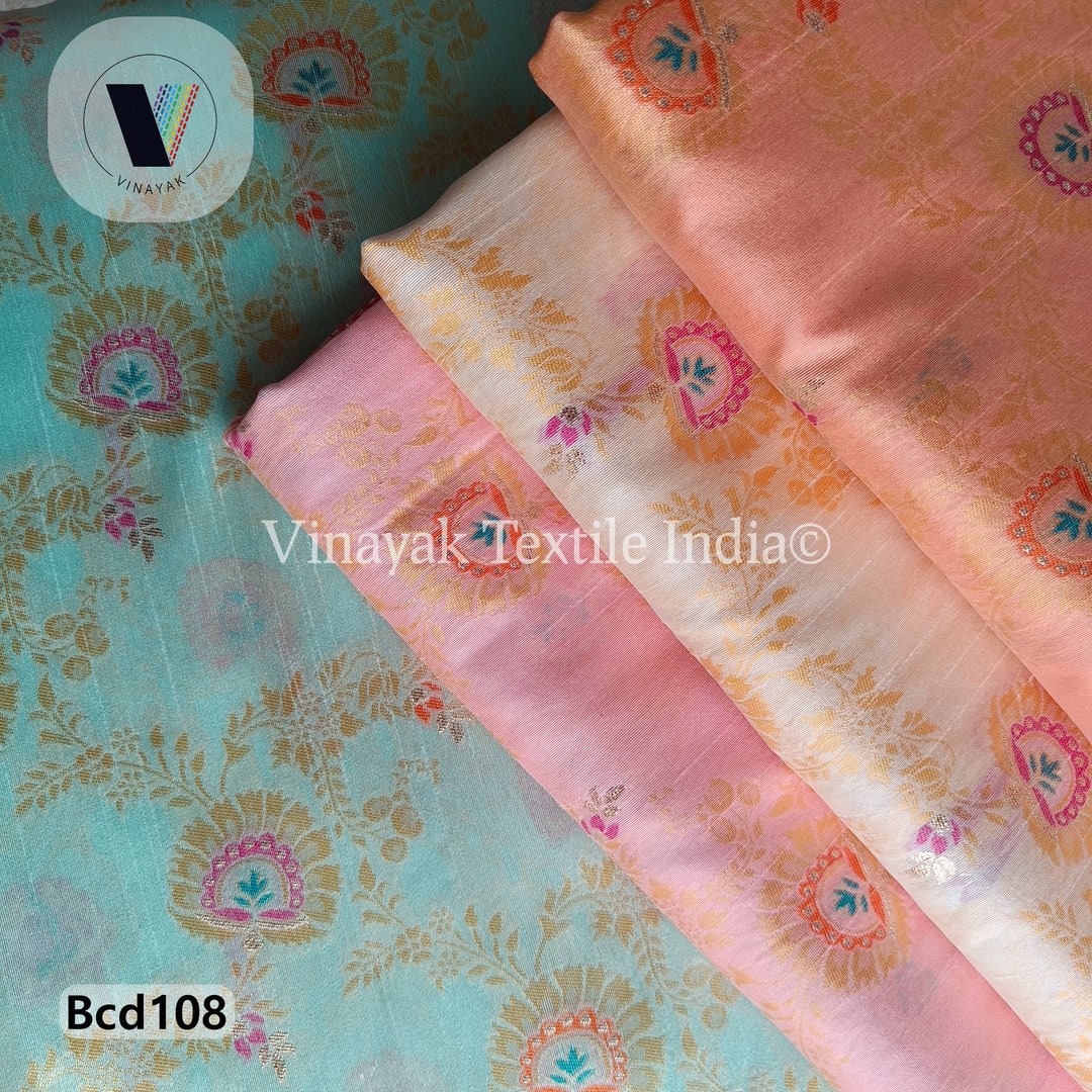 48" Pastel Color Indian Brocade Fabric by the Yard, Art Silk Banarasi ...