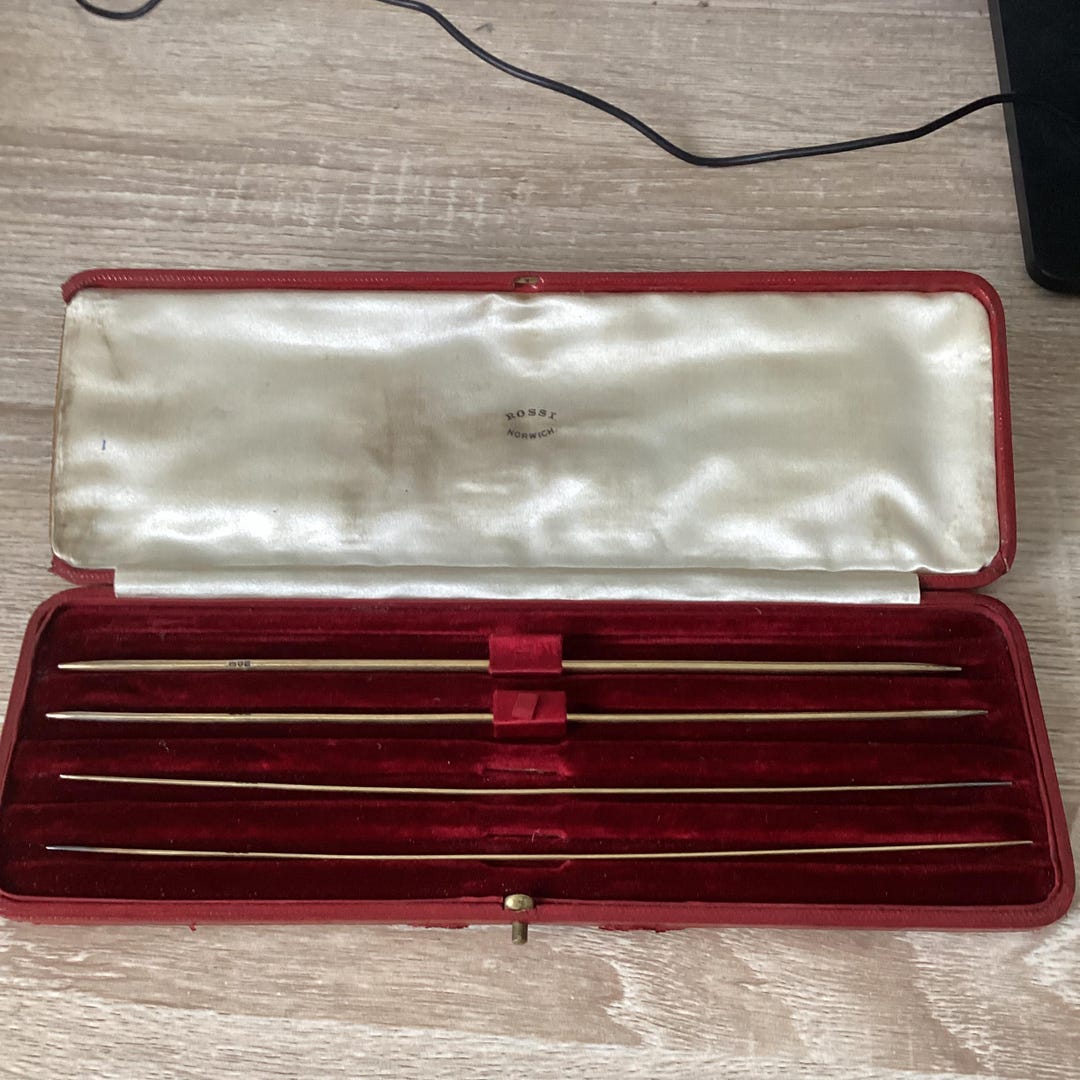 Extremely Rare Boxed Antique Edwardian Gilt Sterling Silver Knitting ...