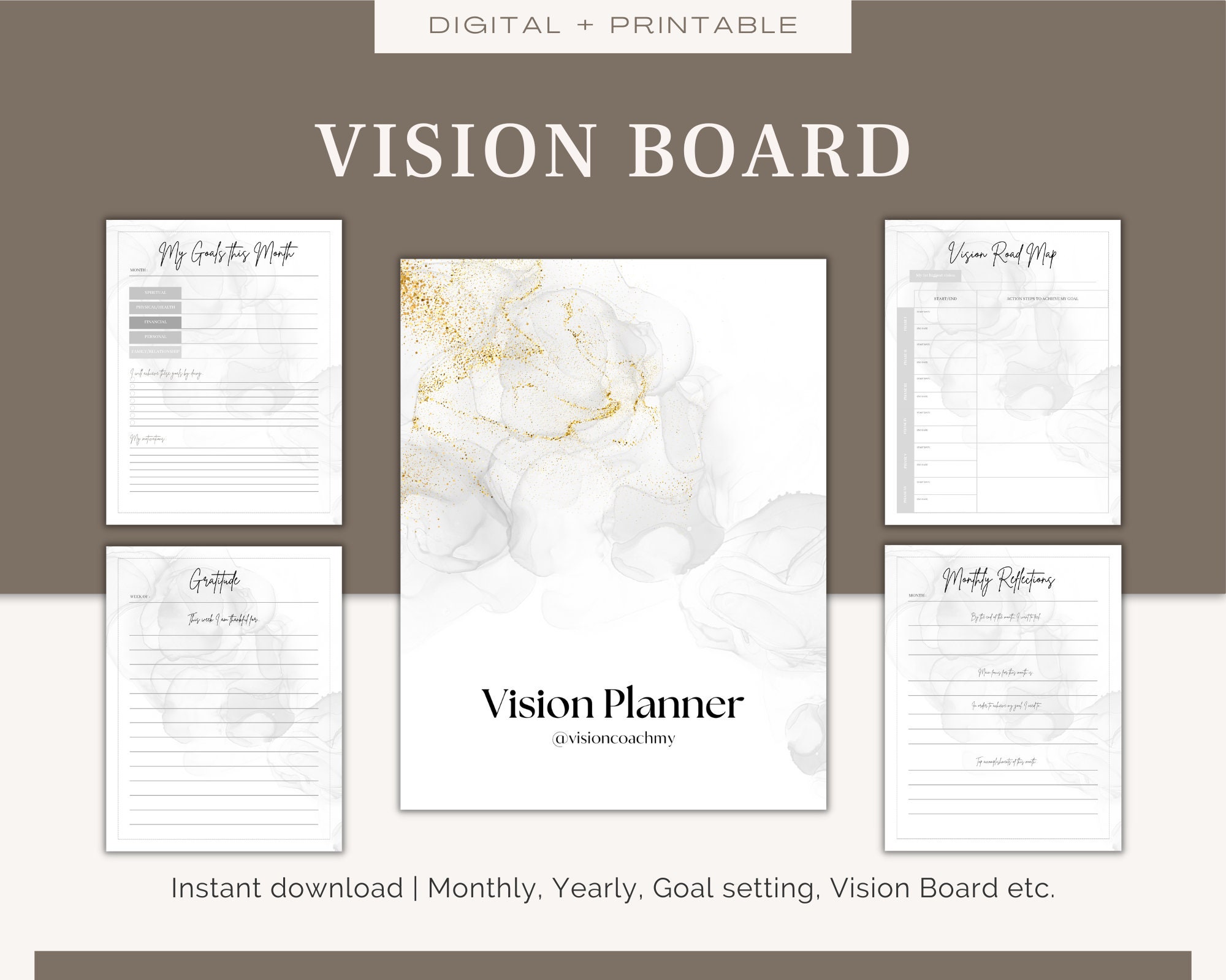 Vision Board, Vision Planner, Goal Setting, Monthly Planner, Yearly ...