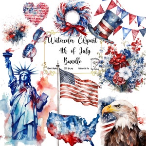 Watercolor Fourth of July Clipart, Mega Bundle High Quality Pngs ...