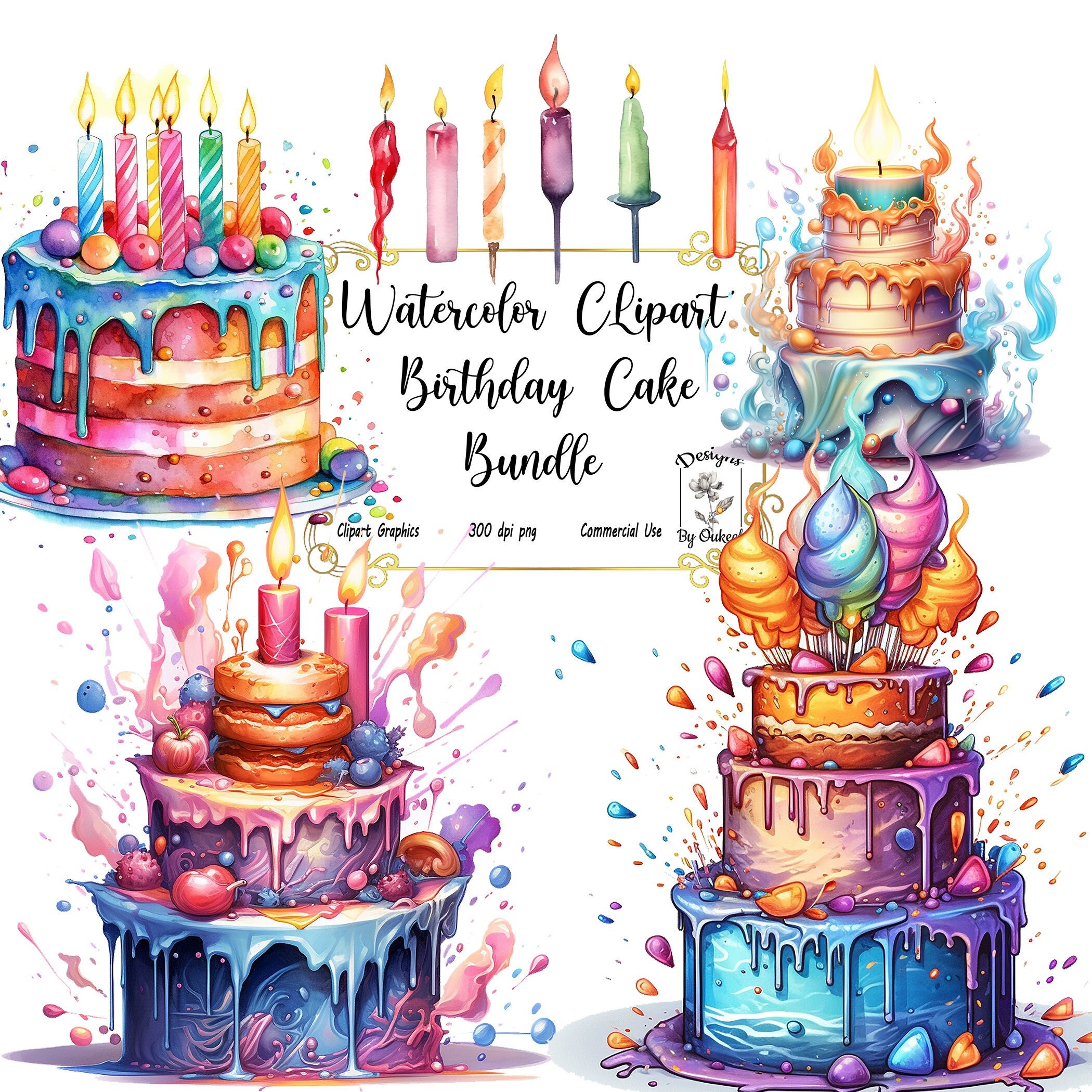 80 Birthday Cake Watercolor Clipart Bundle | High Quality Pngs ...