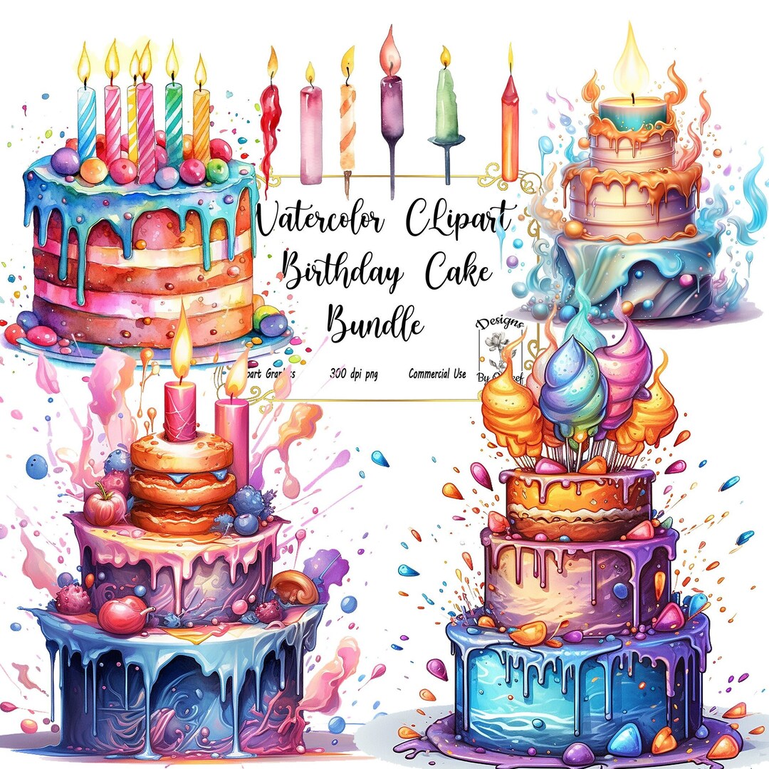 80 Birthday Cake Watercolor Clipart Bundle | High Quality Pngs ...