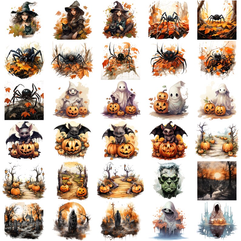 234 Watercolor Happy Halloween Clipart Mega Bundle High Quality PNG ...
