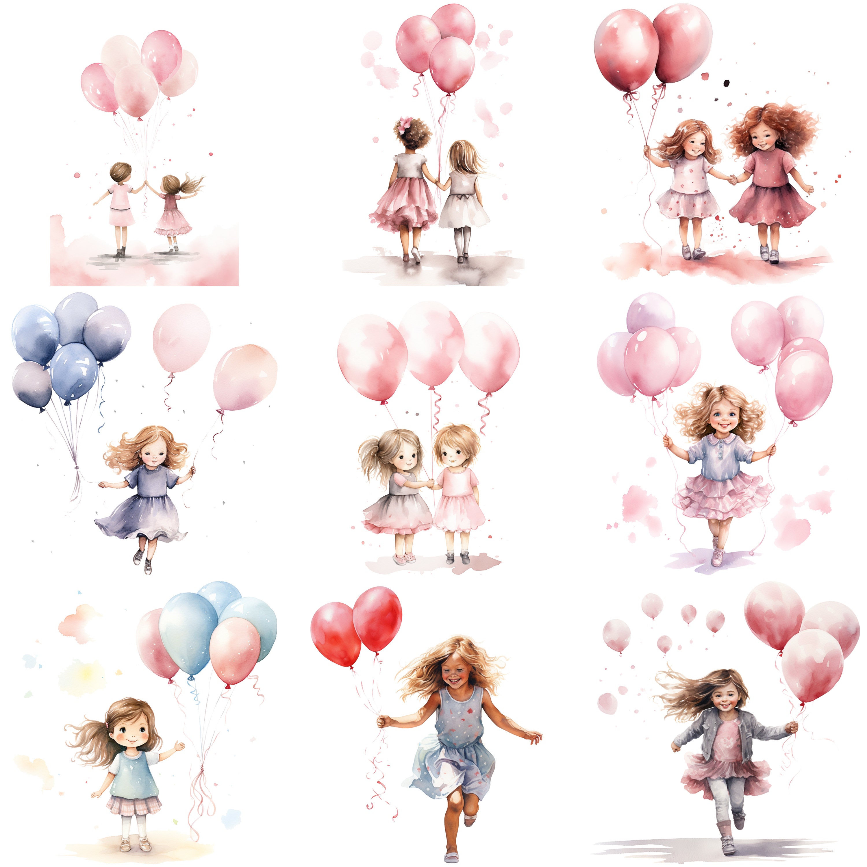 Little Girl With Balloons Clipart Bundle High Quality Pngs | 32 ...
