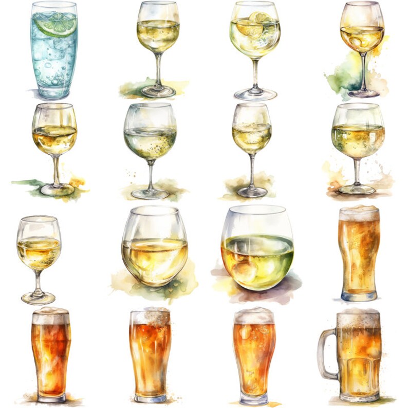 62 Watercolor Beer, Wine, and Champagne Bundle High Quality Pngs ...