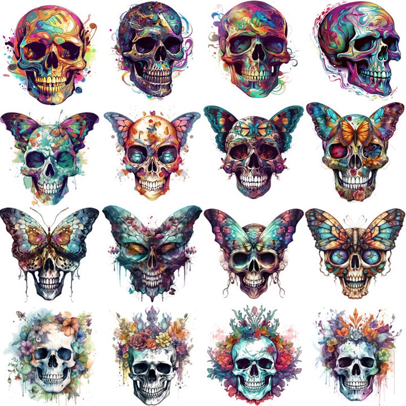 48 Rebirth Skull Watercolor Clipart Bundle High Quality Pngs | Floral ...
