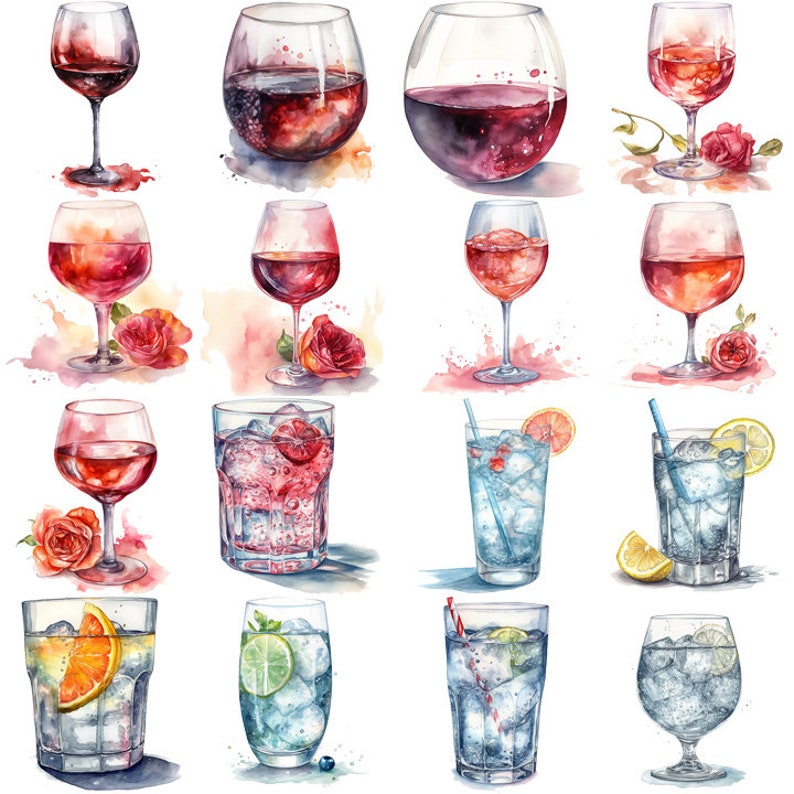 62 Watercolor Beer, Wine, and Champagne Bundle High Quality Pngs ...