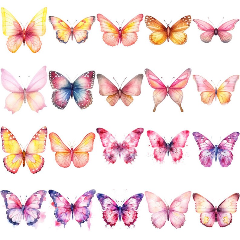 100 Watercolor Pink Butterflies Clipart Mega Bundle High Quality Pngs ...