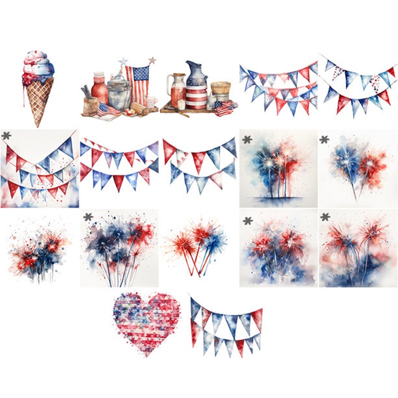 Watercolor Fourth of July Clipart, Mega Bundle High Quality Pngs ...