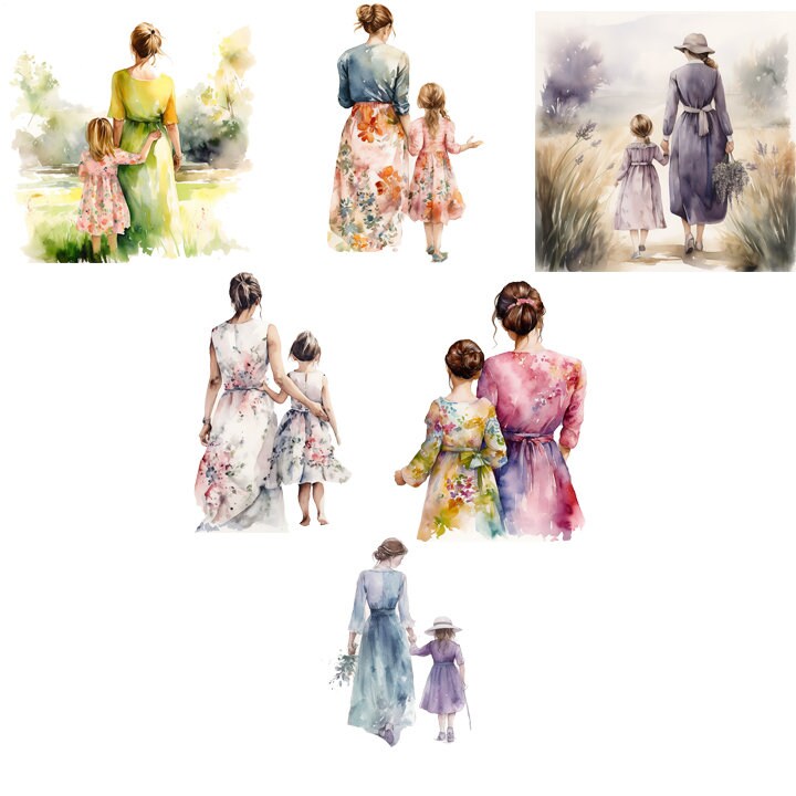 Watercolor Mom and Daughter Clipart Bundle, High Quality Transparent ...