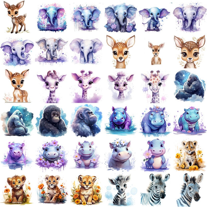 275 Cute Safari Animal Clipart Mega Bundle High Quality Pngs | Cute ...